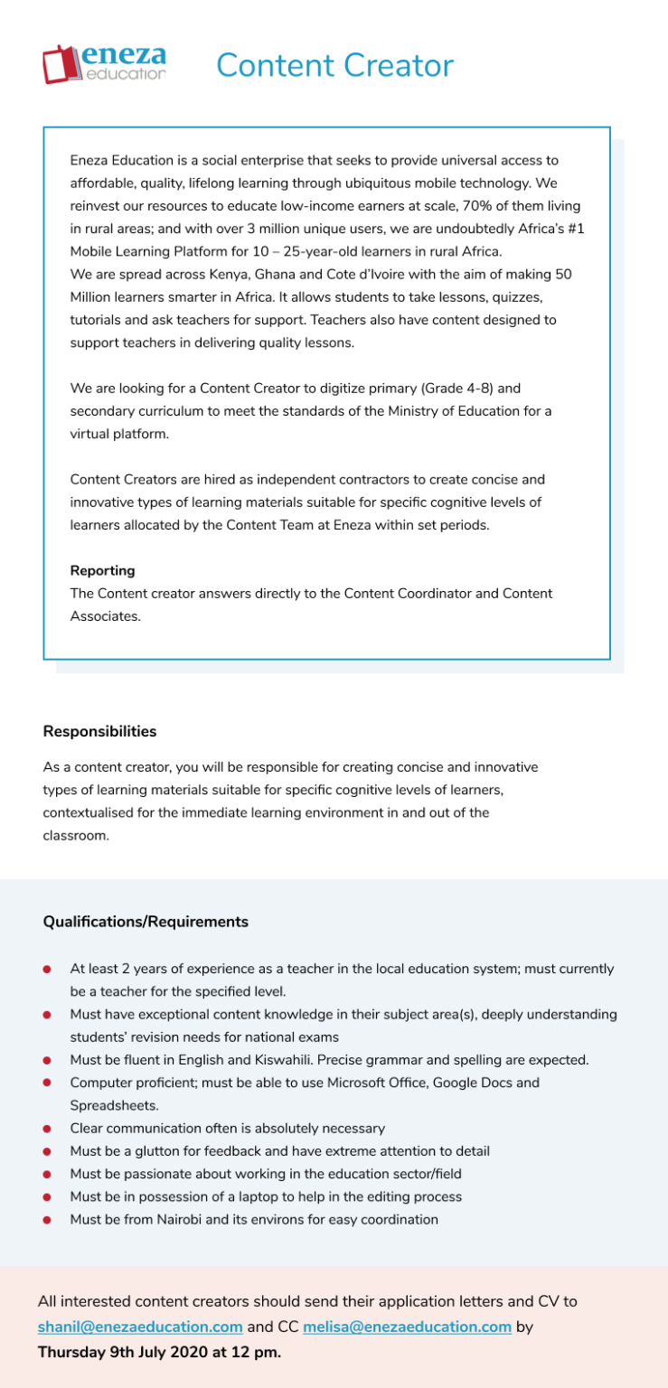 We are looking for content creators! | Eneza Education